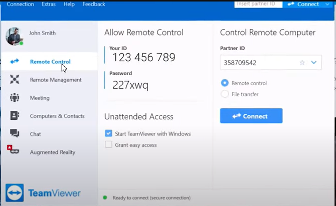 Allow Remote Connection via TeamViewer ID and password